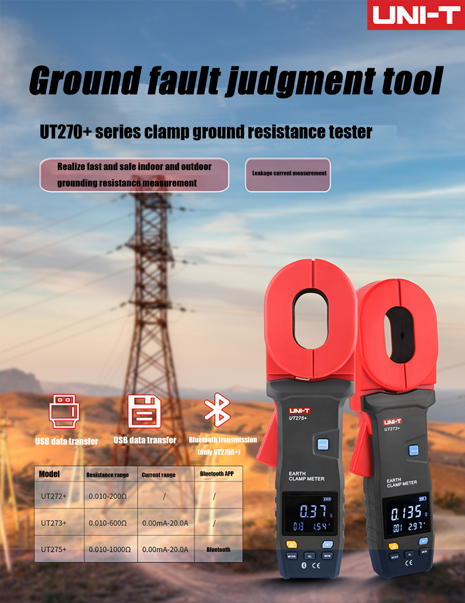 UNI-T UT272+ UT273+ UT275+ Clamp Earth Resistance Tester Ground ...