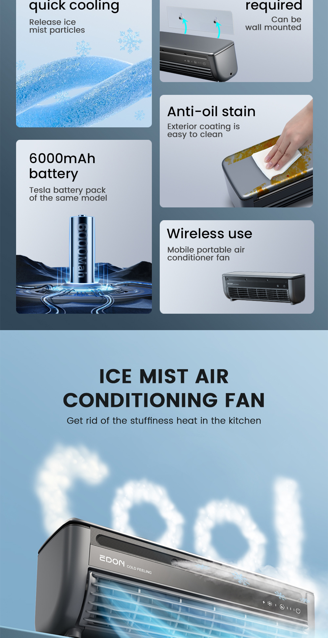 EDON Air Cooler E868, With Remote Controller, 30S Quick Cooling, No ...