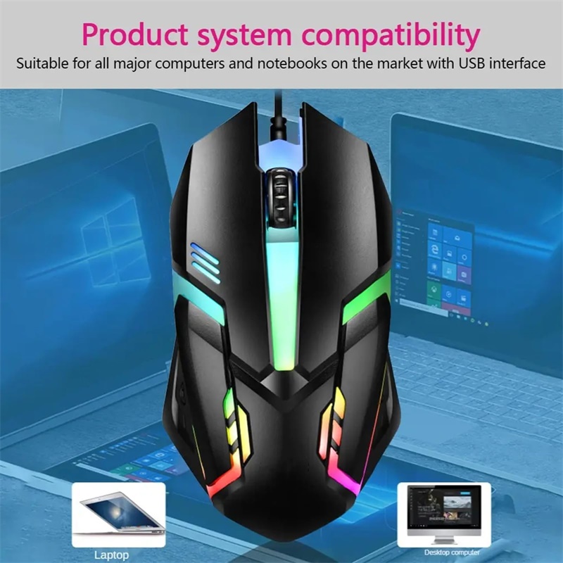 USB Mouse Wired Gaming LED RGB Ergonomic 1200DPI 3 Buttons Mute for ...