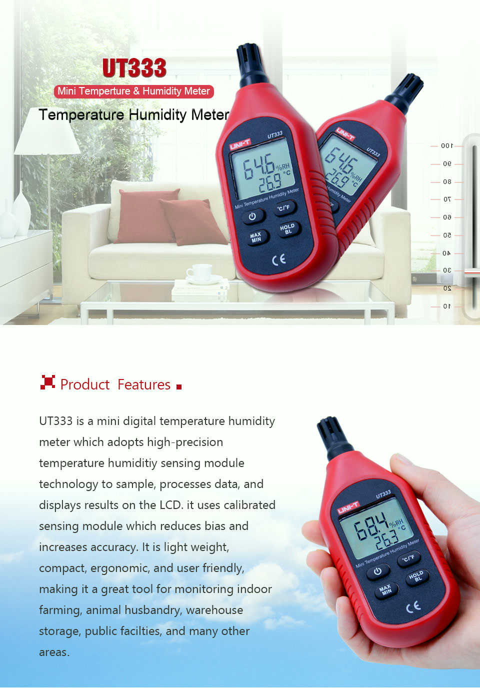 UNI-T UT333 Mini Thermohygrometer, Thermometer, Hygrometer Mini ...