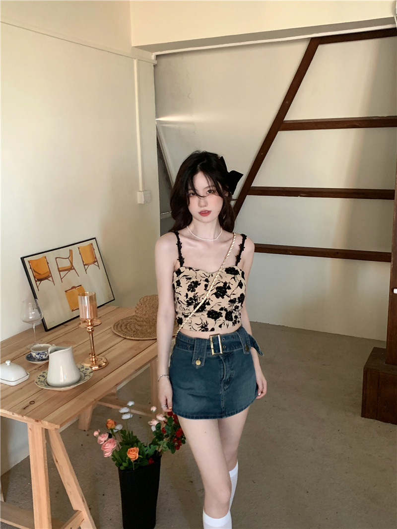 French Pure Desire Chic Rose Camisole Women's Inner Wear Summer Outer ...