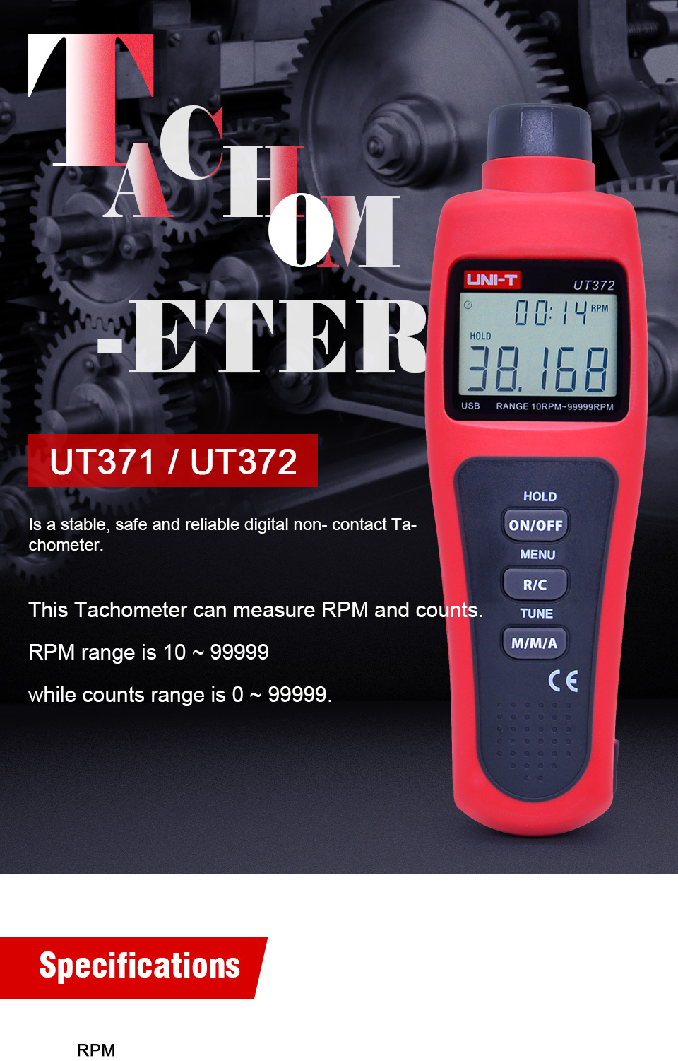 UNI-T UT371 UT372 Non-contact Digital Laser Tachometer Non Contact Laser RPM Tachometer | Shopee ...