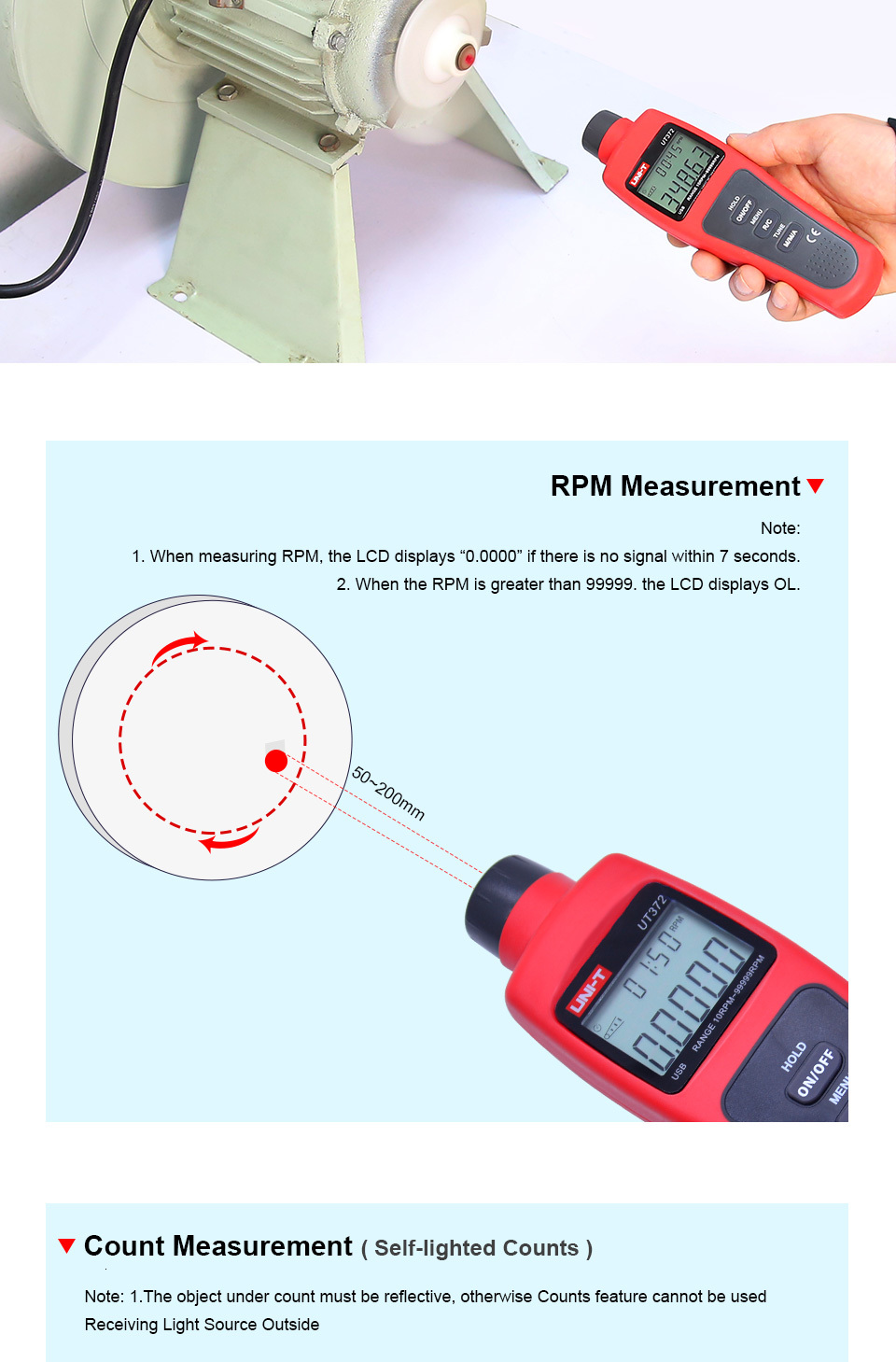 UNI-T UT371 UT372 Non-contact Digital Laser Tachometer Non Contact ...