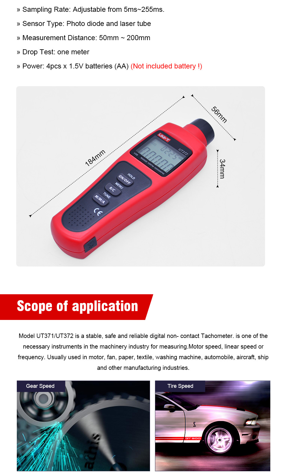 UNI-T UT371 UT372 Non-contact Digital Laser Tachometer Non Contact ...