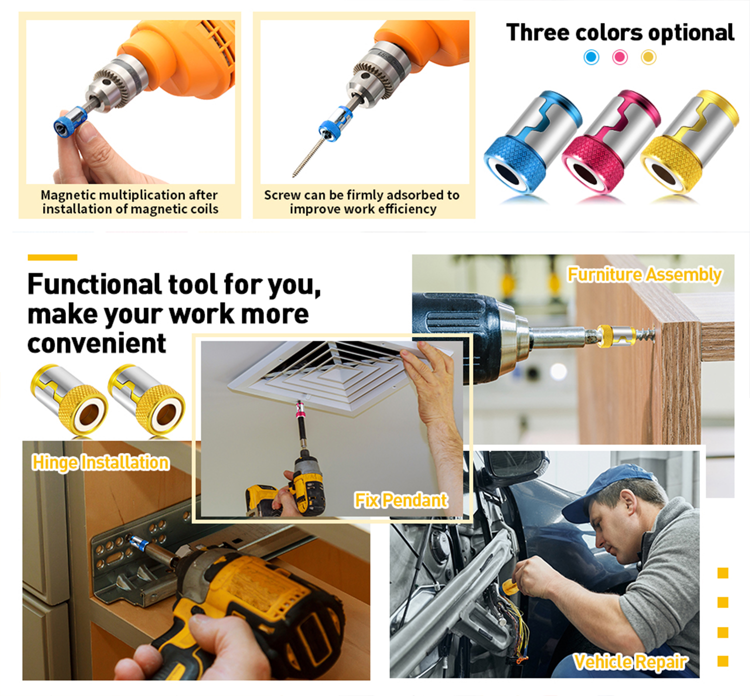 1PC/3Pcs 6.35mm Screwdriver Magnetic Ring Head S2 Alloy Electric ...