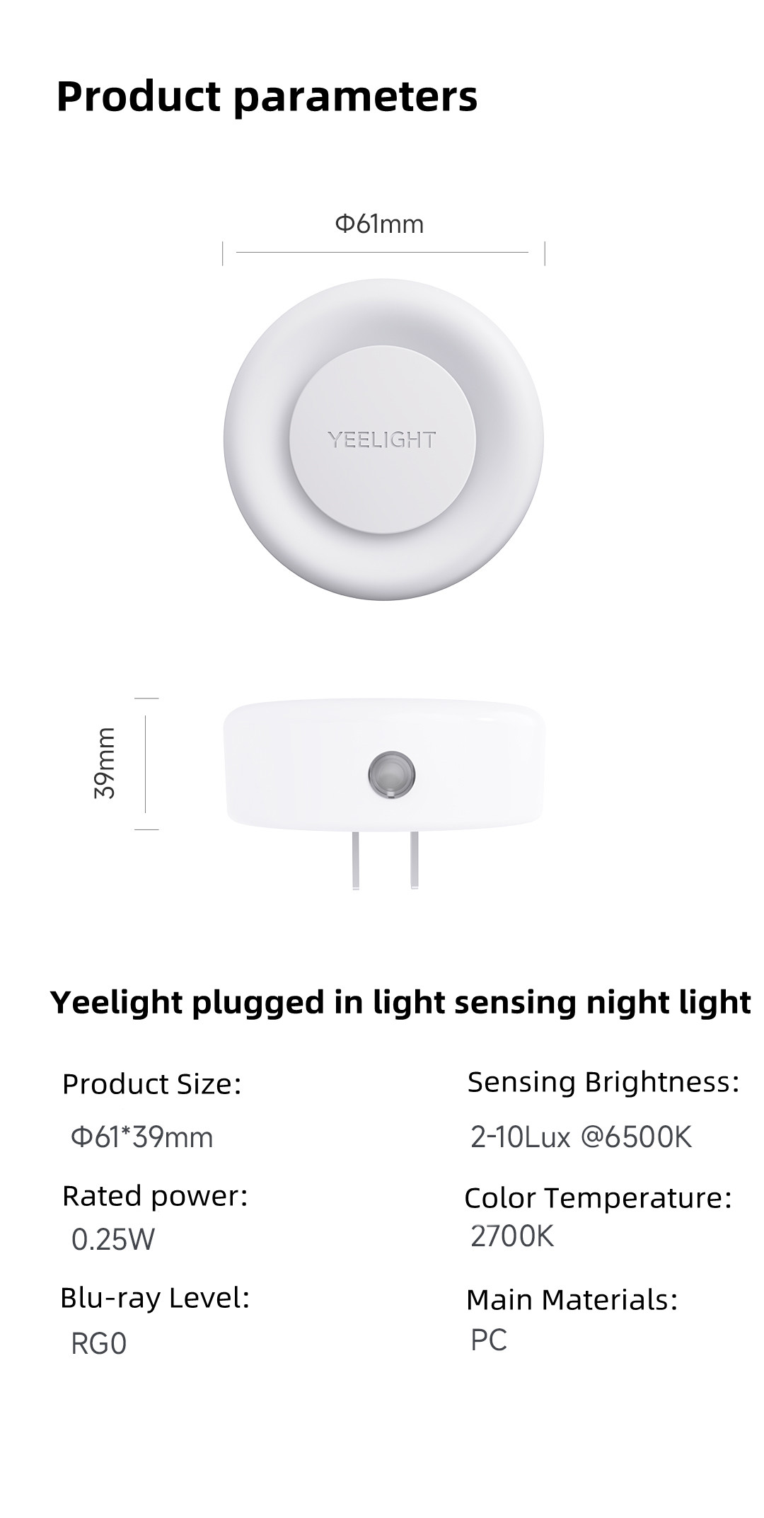 Yeelight plugged in light sensing night light Human Body Sensor LED ...