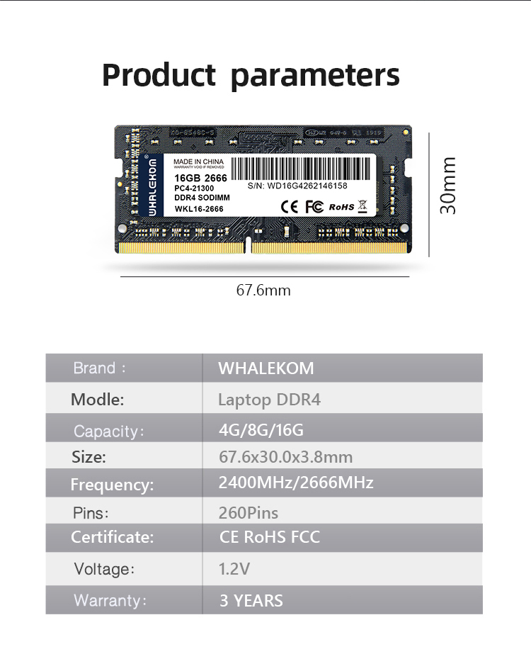 Laptop DDR4 4GB 8GB 16GB High Performance 1.2V DDR4 Memoria RAM 2400MHz ...