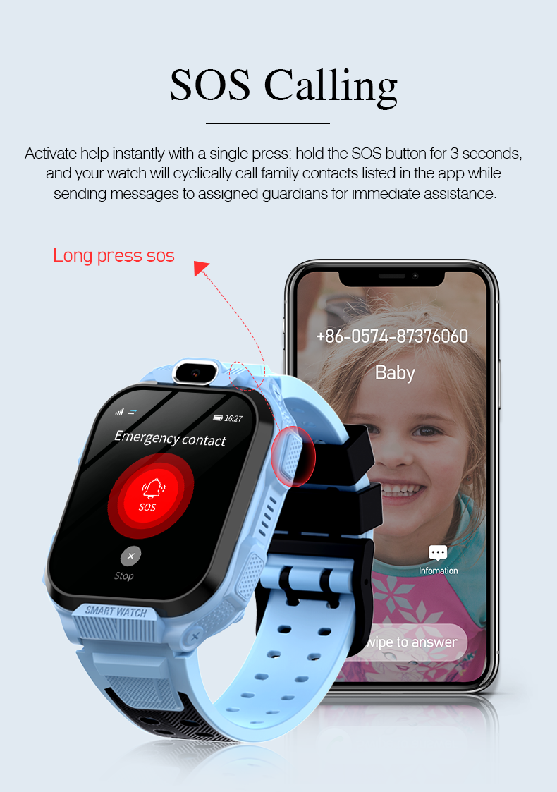 GloryFit 4G Smart Watch GPS 800mAh Kids Video Call LBS SOS Safety Kid ...