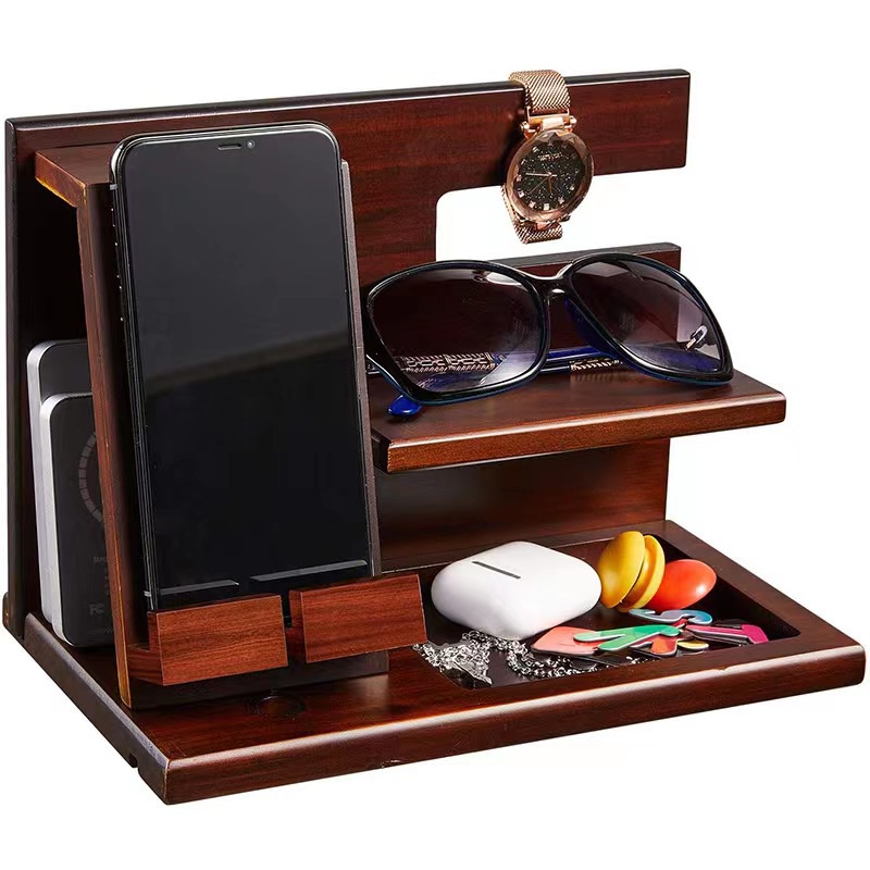 Multifunctional Mobile Phone Docking Station Wooden Key Base Glasses ...