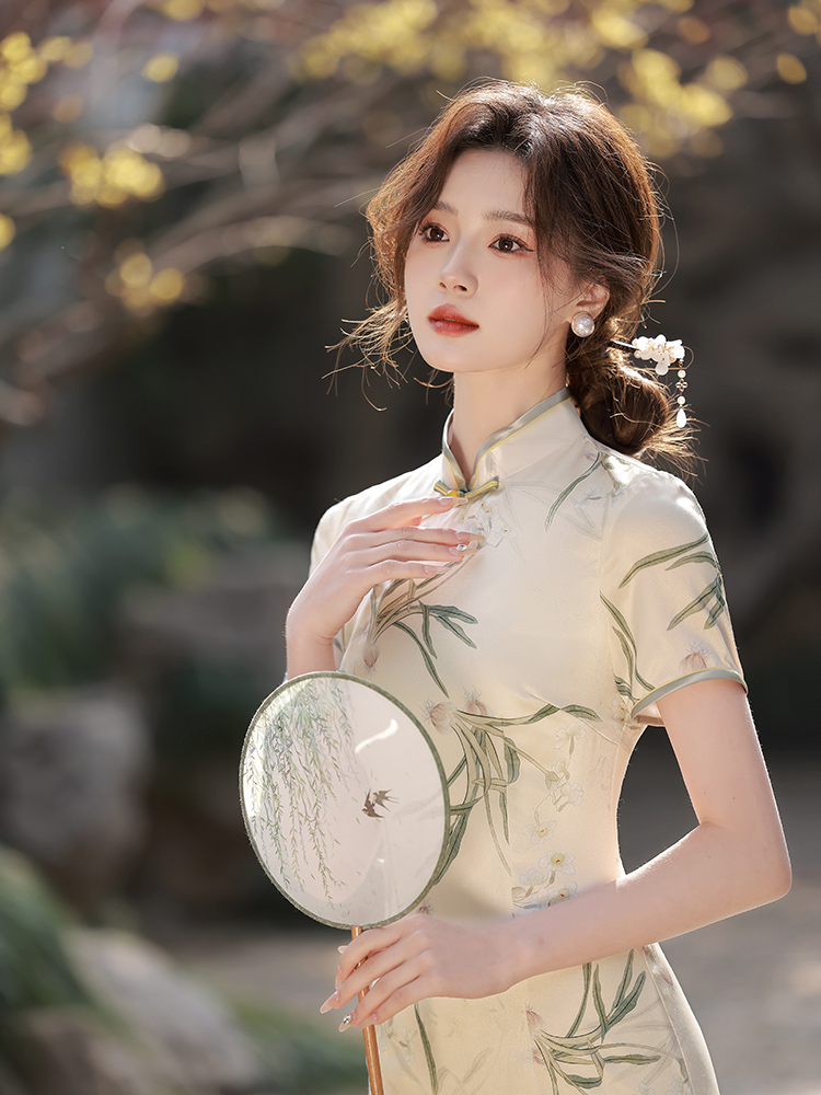 Dress Long Cheongsam 2024 Modern for Women with Side Slit Short Sleeve ...