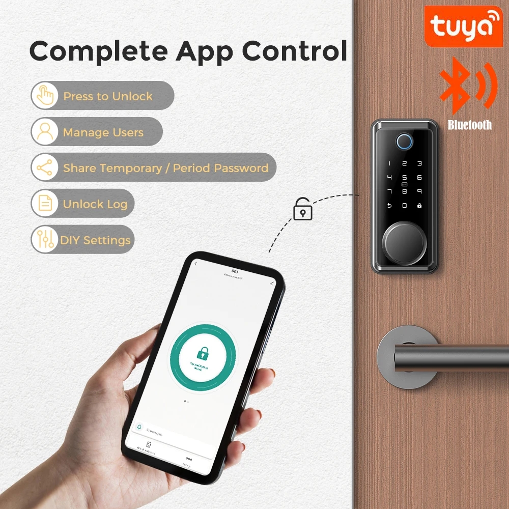 Tuya Smart Lock Wood Door Password Fingerprint Bluetooth Electronic ...