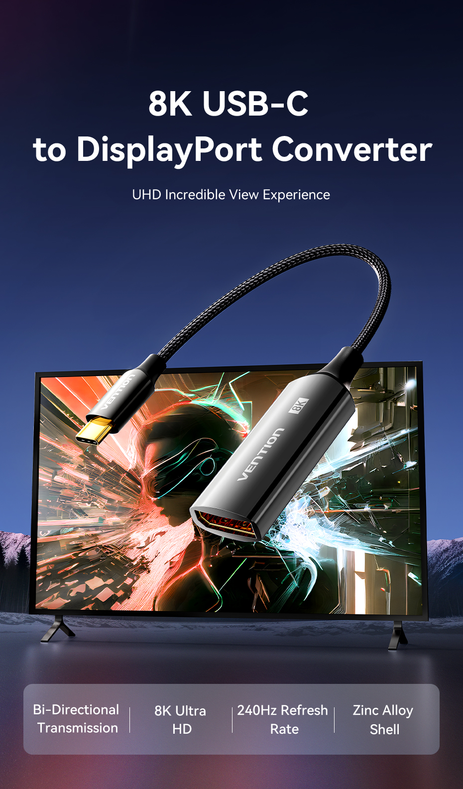 Veniton Type C to DP Cable 8K 60Hz USB C to DisplayPort Converter ...