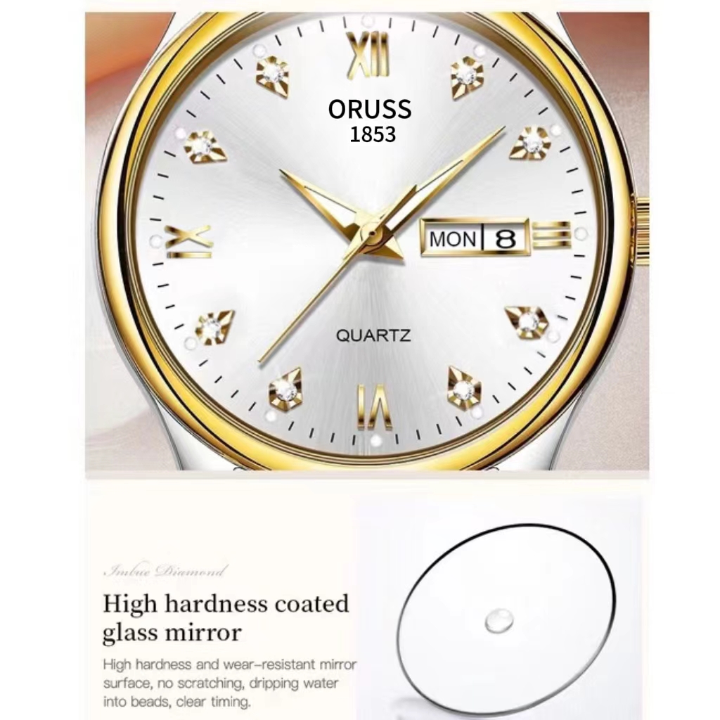 ORUSS Original Women/Men Stainless Steel Dual Calendar Waterproof ...