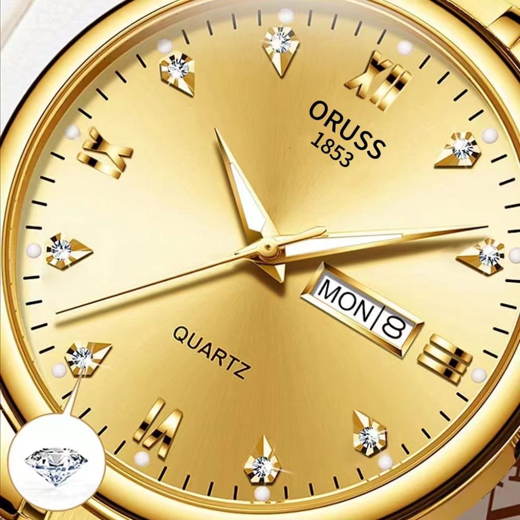 ORUSS Original Women/Men Stainless Steel Dual Calendar Waterproof ...