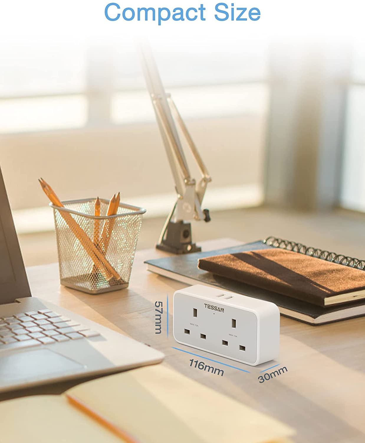 TESSAN Double Plug Adaptor with 2 USB, Multi Plugs Extension Adapter ...