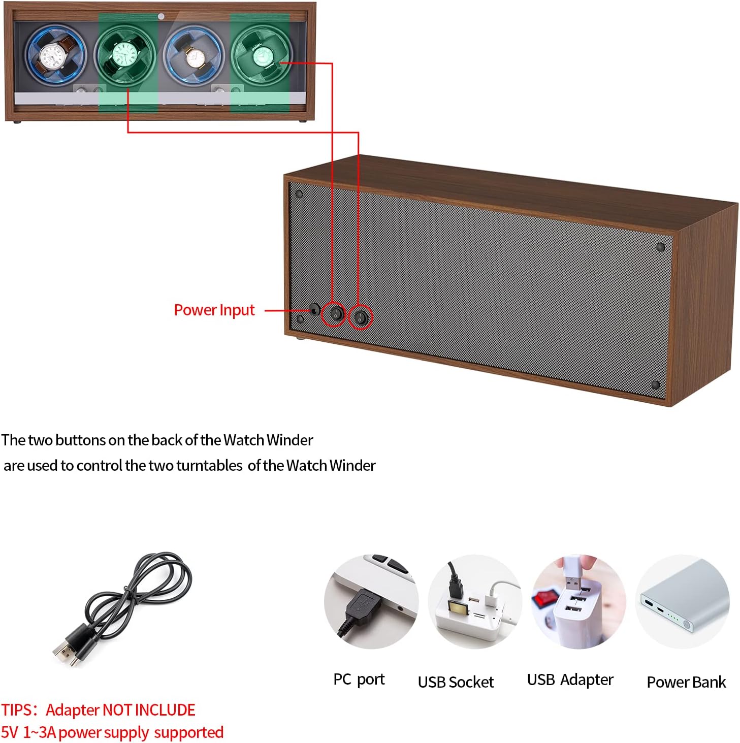 Watch winder, ultra-quiet motor for 4 automatic watch winders with LED ...