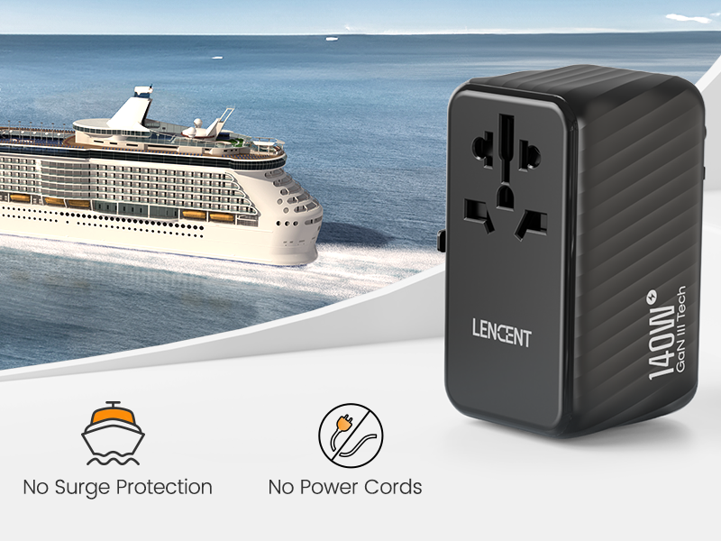 LENCENT 140W Universal Travel Adapter, International Plug Adaptor, GaN Fast Charger with 3 Type ...