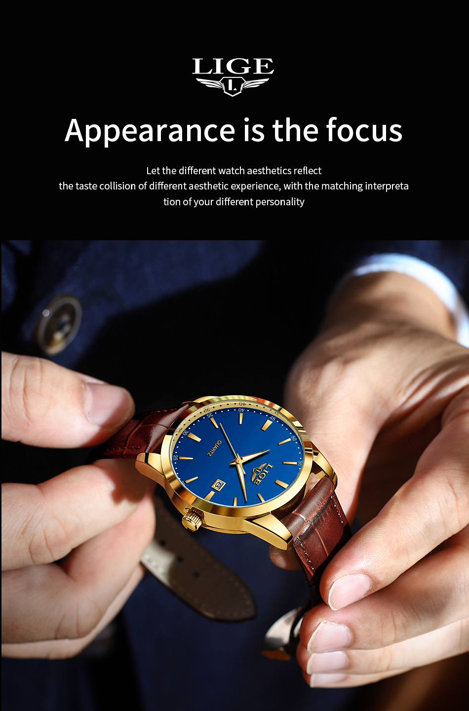 LIGE Men Watch Original Waterproof Simple Couple Watch Luminous Leather ...