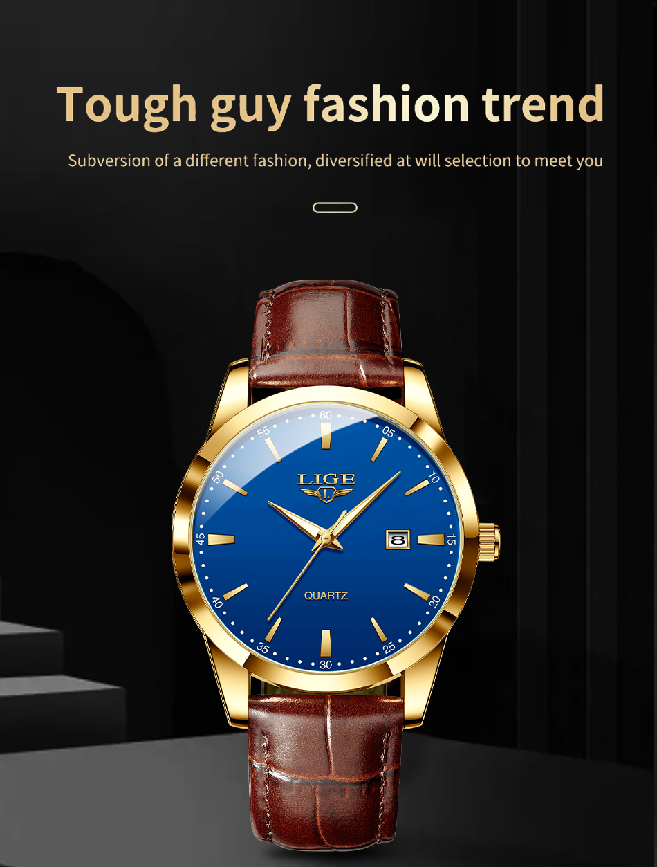LIGE Men Watch Original Waterproof Simple Couple Watch Luminous Leather ...