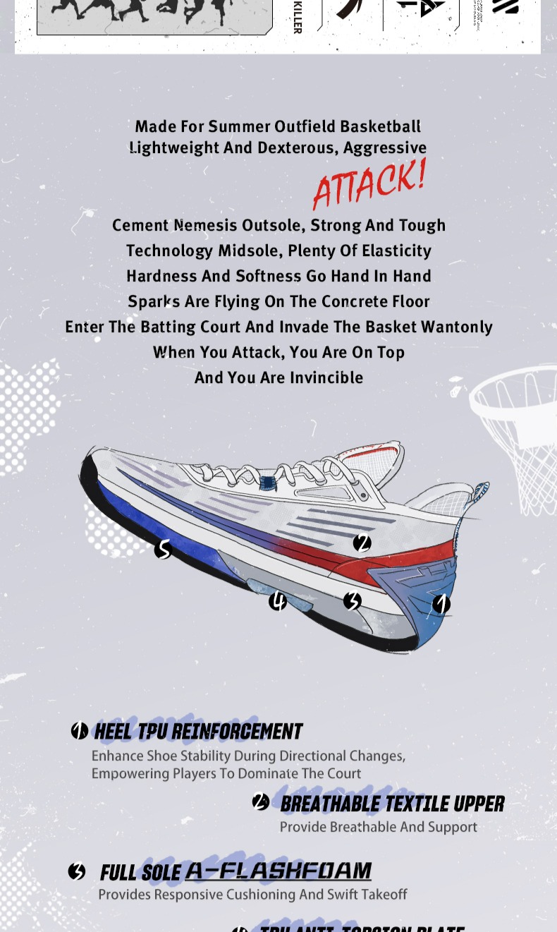 ANTA Men SHOCK THE GAME ATTACK 5 Basketball Shoes Cushion Lightweight ...
