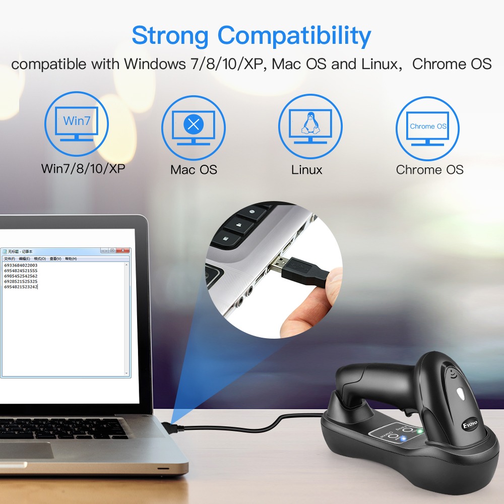 Handheld 1D Wireless Barcode Scanner with USB Cradle Receiver Charging ...