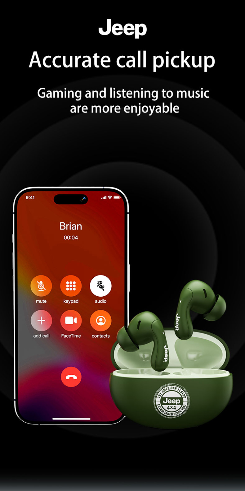 Jeep EW121 TWS Bluetooth 5.4 Earphones Touch Control Noise Reduction ...