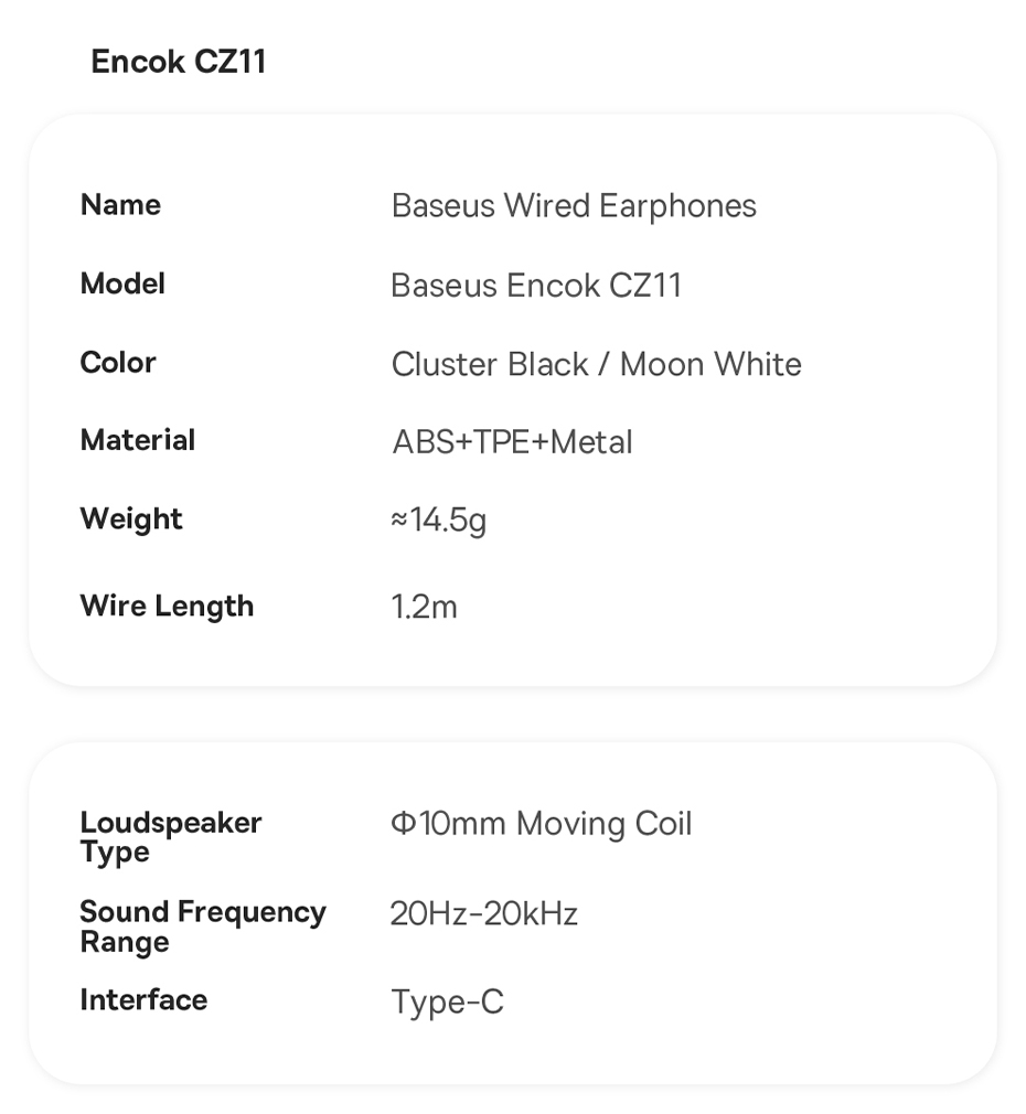 Baseus Encok CZ11 HZ11 Wired Earphones Lateral In-ear Wire Control Ulta ...