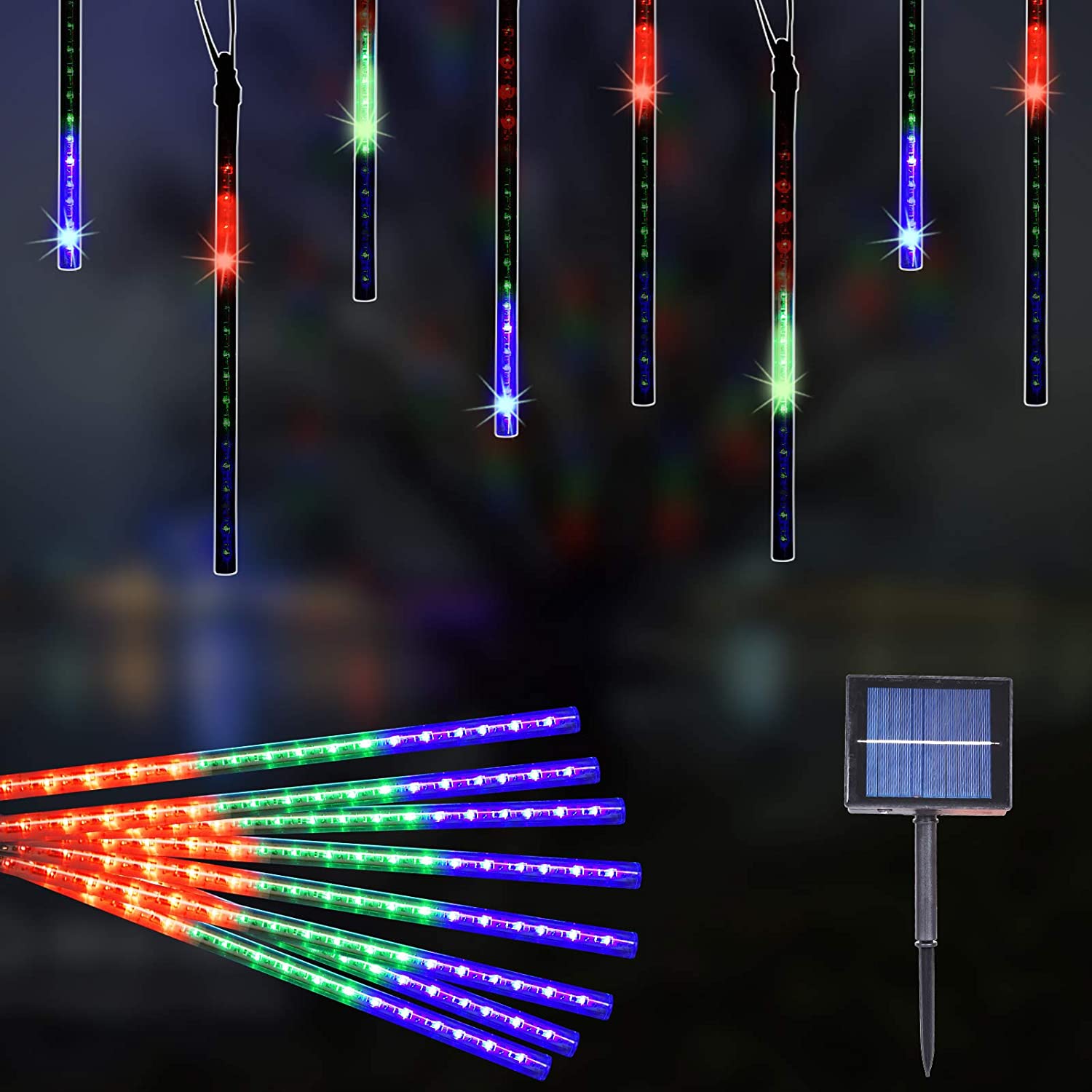 8Tube Solar LED Meteor Shower Lights Waterfalls Lampu Raya Lampu ...