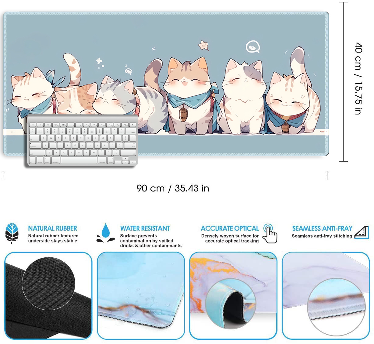Cute Cat Mousepad Extended Mousepad Large Gaming Mousepad Stitched Edge ...
