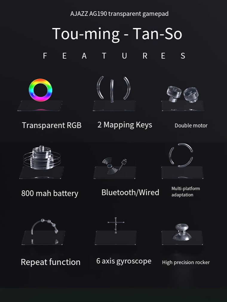 AJAZZ AG190 Bluetooth dual-mode wired RGB transparent game controller ...