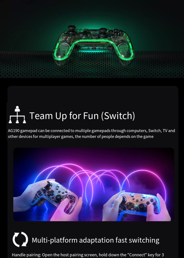 AJAZZ AG190 Bluetooth dual-mode wired RGB transparent game controller ...