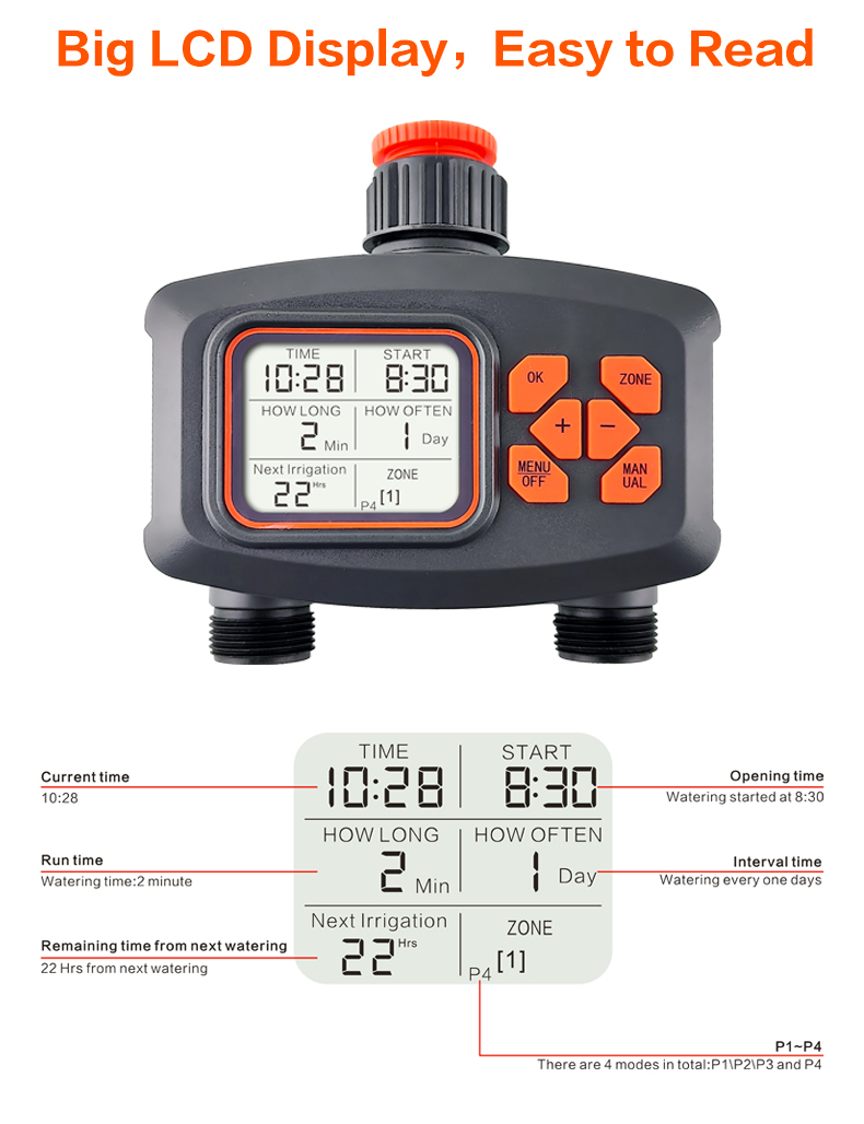 2-Way Water Timer LCD Display Timer Waterproof IP65 Home Garden ...