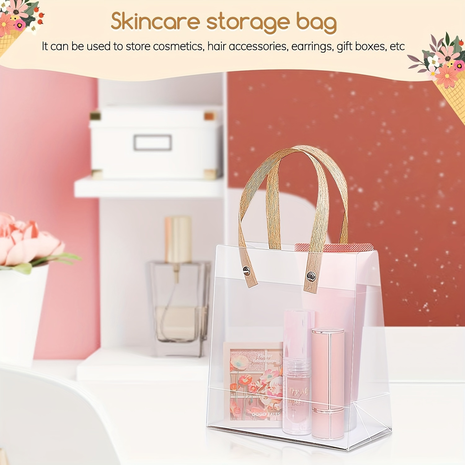 Clear Gift Bags with Handles Plastic Frosted Bags Waterproof, Reusable ...