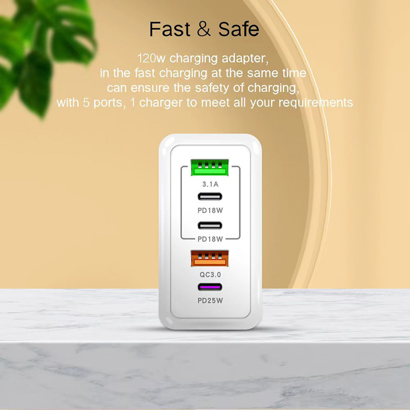 120W 2USB+3PD Multi Port Fast Charger 5V 3A Flash Charger USB Type C ...