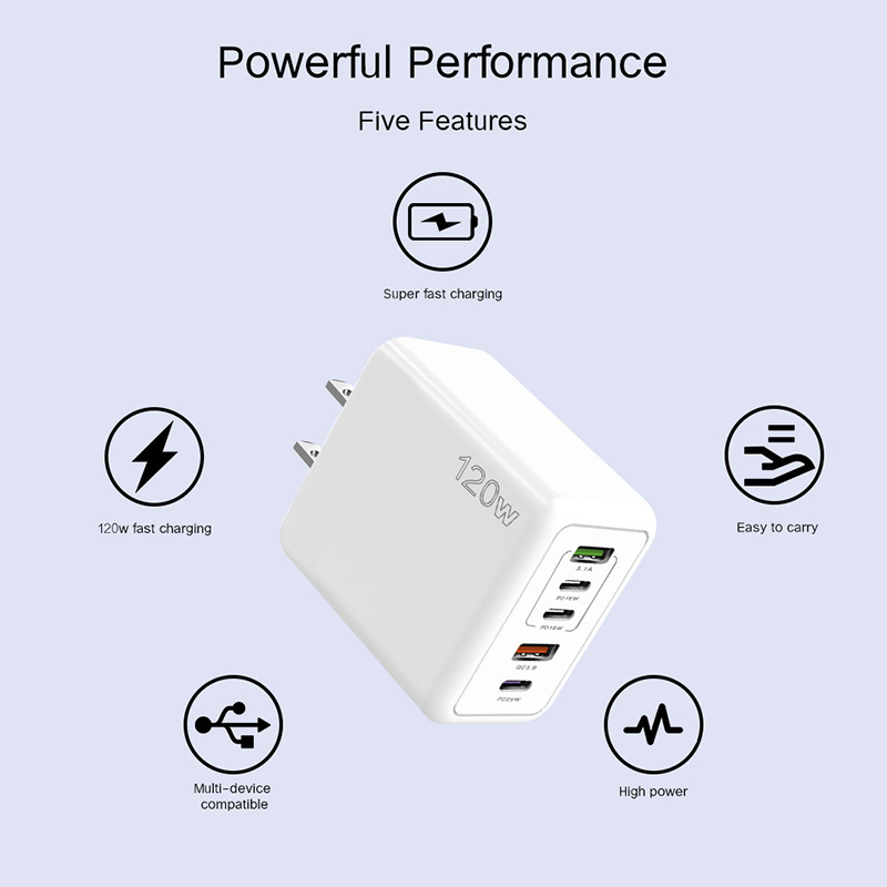 120W 2USB+3PD Multi Port Fast Charger 5V 3A Flash Charger USB Type C ...
