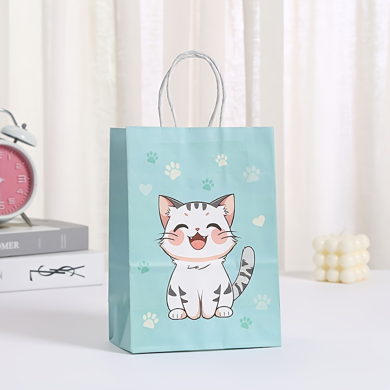 4pcs paper bag with cartoon cat pattern, size 21X15X8cm, used for ...