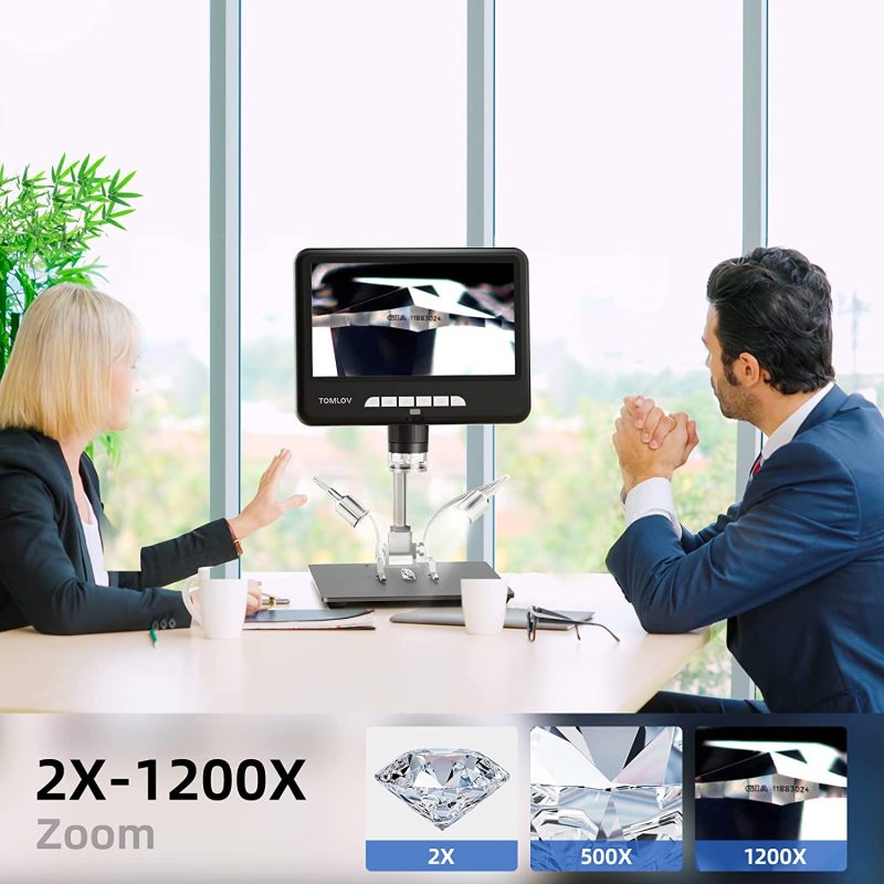 TOMLOV 10.1inch DM402 Pro 2K Digital Coin Microscope 1200x IPS HDMI Soldering Microscope w/32GB ...