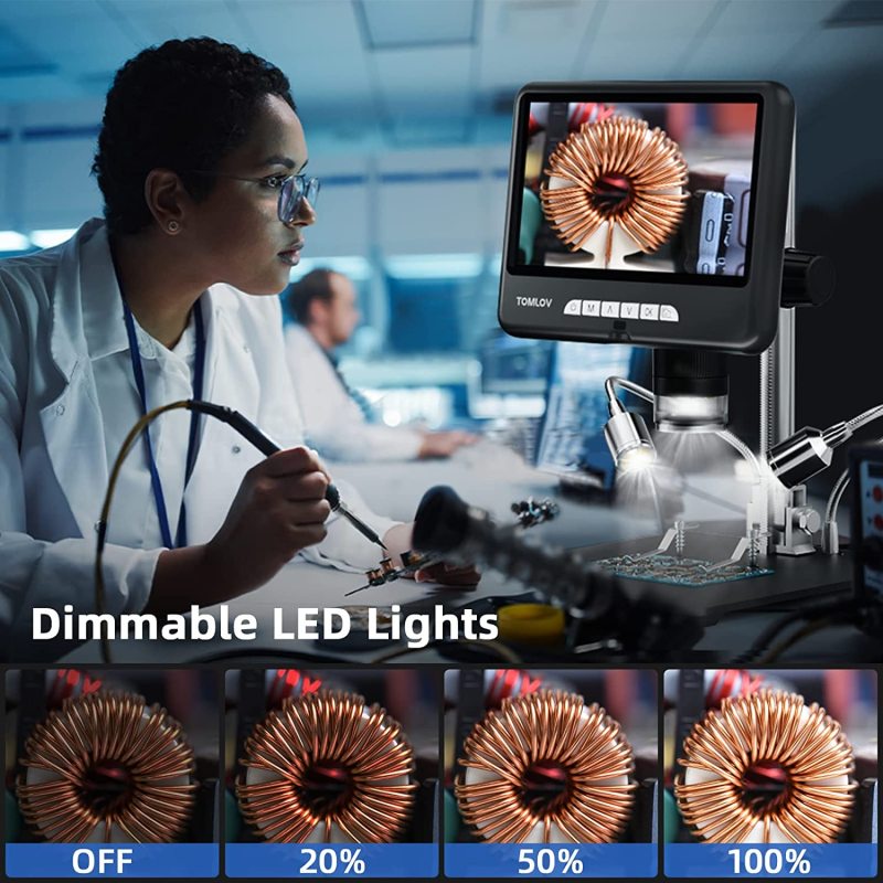 TOMLOV 10.1inch DM402 Pro 2K Digital Coin Microscope 1200x IPS HDMI Soldering Microscope w/32GB ...