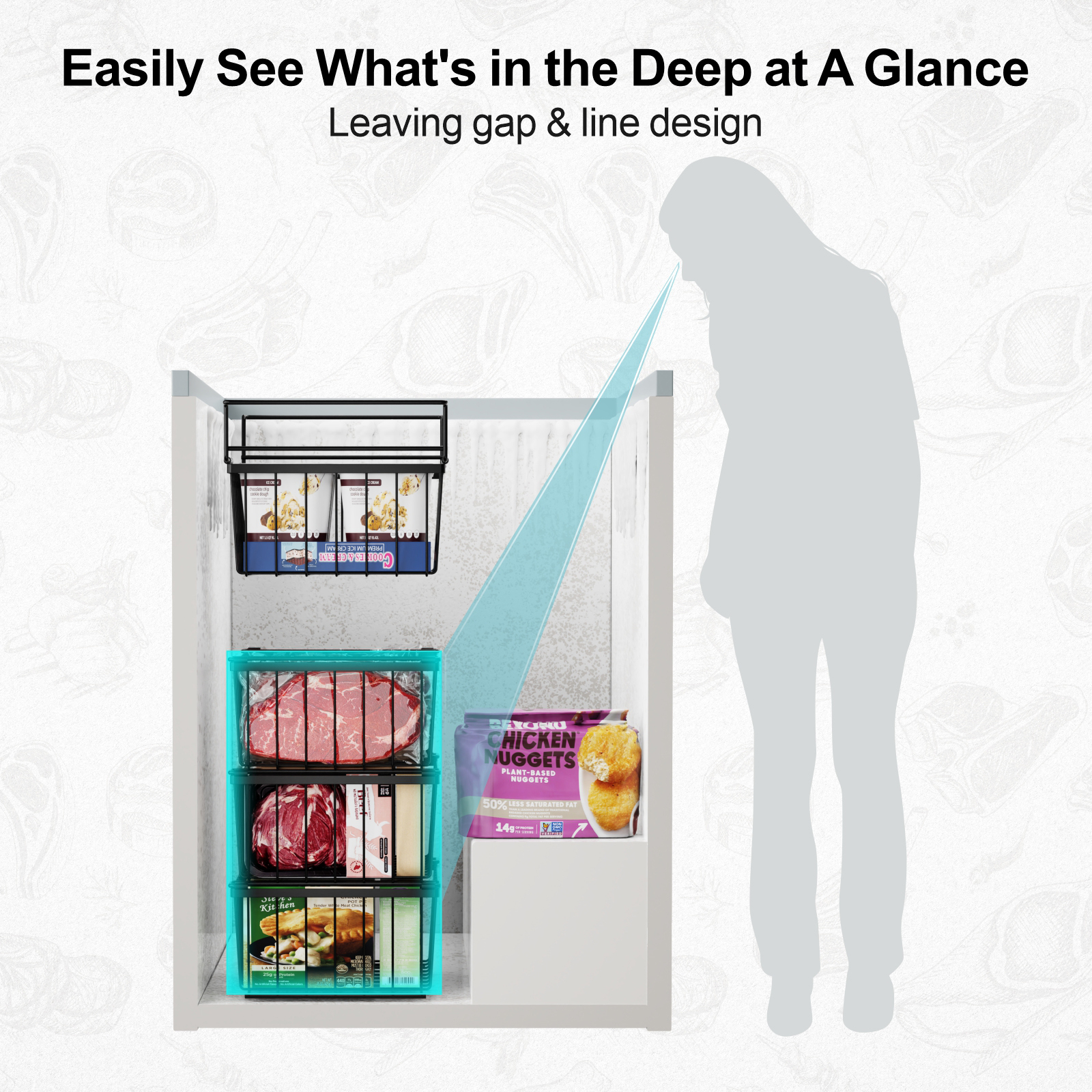 iSPECLE 4/8 Packs Stackable Chest Freezer Basket Organizer Fridge ...