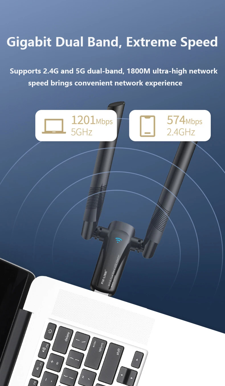 1800Mbps WiFi 6 USB Adapter 5G/2.4GHz USB3.0 Wi-fi Dongle Wireless 802.11ax Network Card High ...