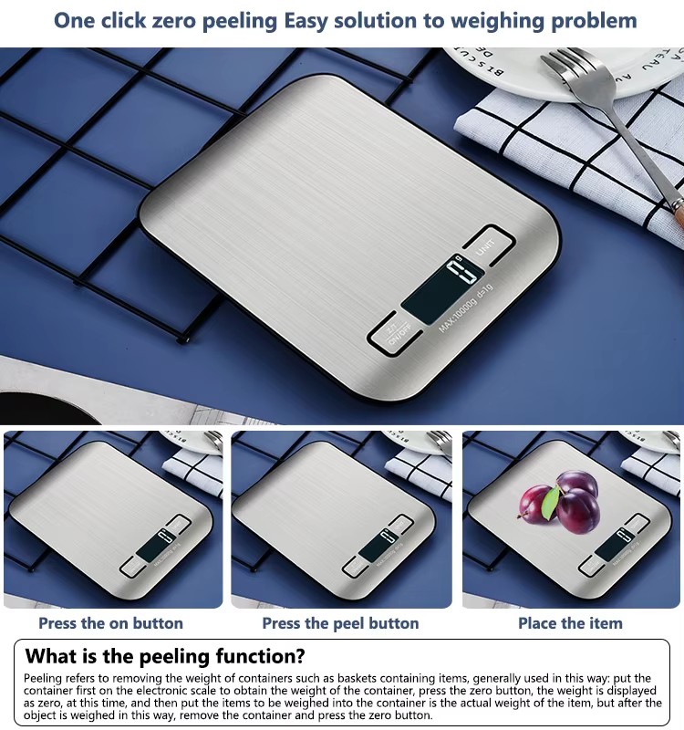 Kitchen Stainless Steel Scales Accurate Digital Scale 10kgX1g Measuring Ingredients Food Portion ...