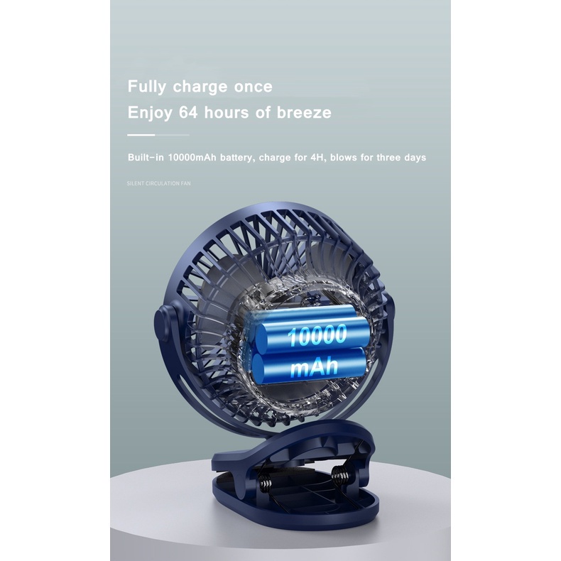 10000mAh Clip Fan mini rotating fan portable Outdoor stroller electric ...