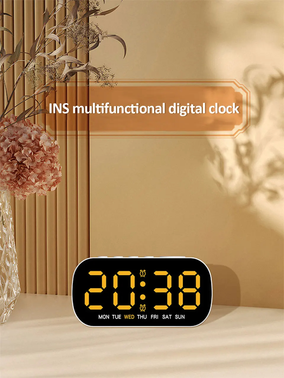Desktop Digital Alarm Clock Multi-functional LED Digital Alarm Clock 12 ...