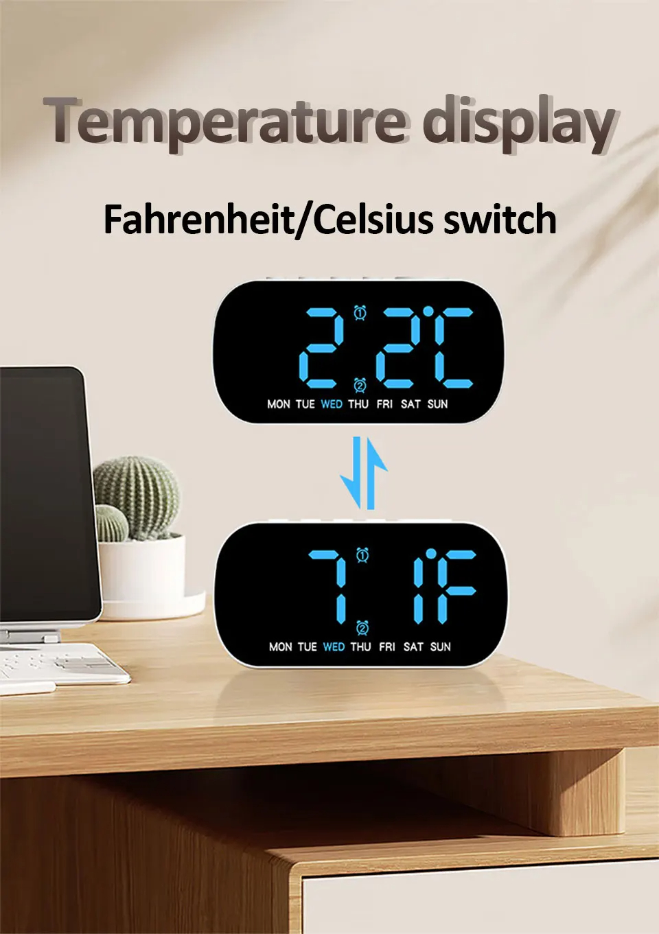 Desktop Digital Alarm Clock Multi-functional LED Digital Alarm Clock 12 ...