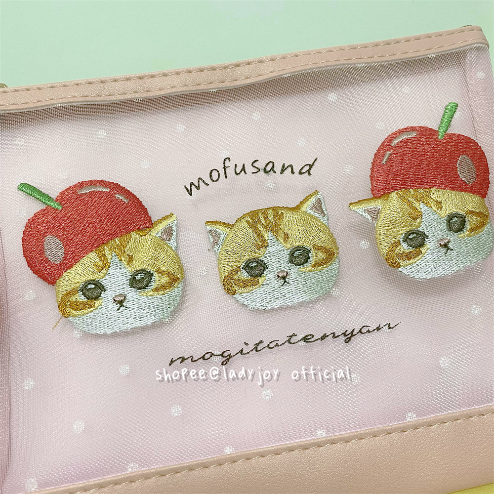 Japanese Mofusand Cat Cartoon Embroidered Transparent Mesh Storage Bag ...