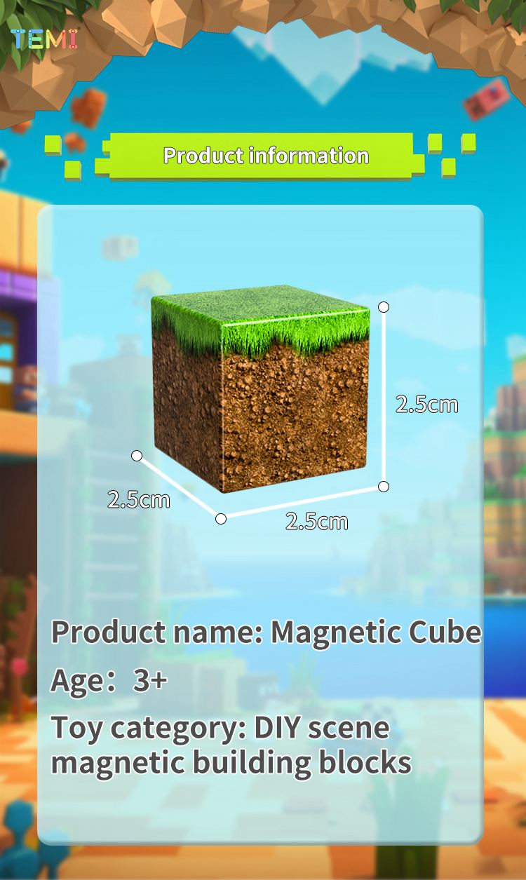 128pcs Minecraft DIY Magnet Toy Mine Assembling Magnetic Cube Building ...