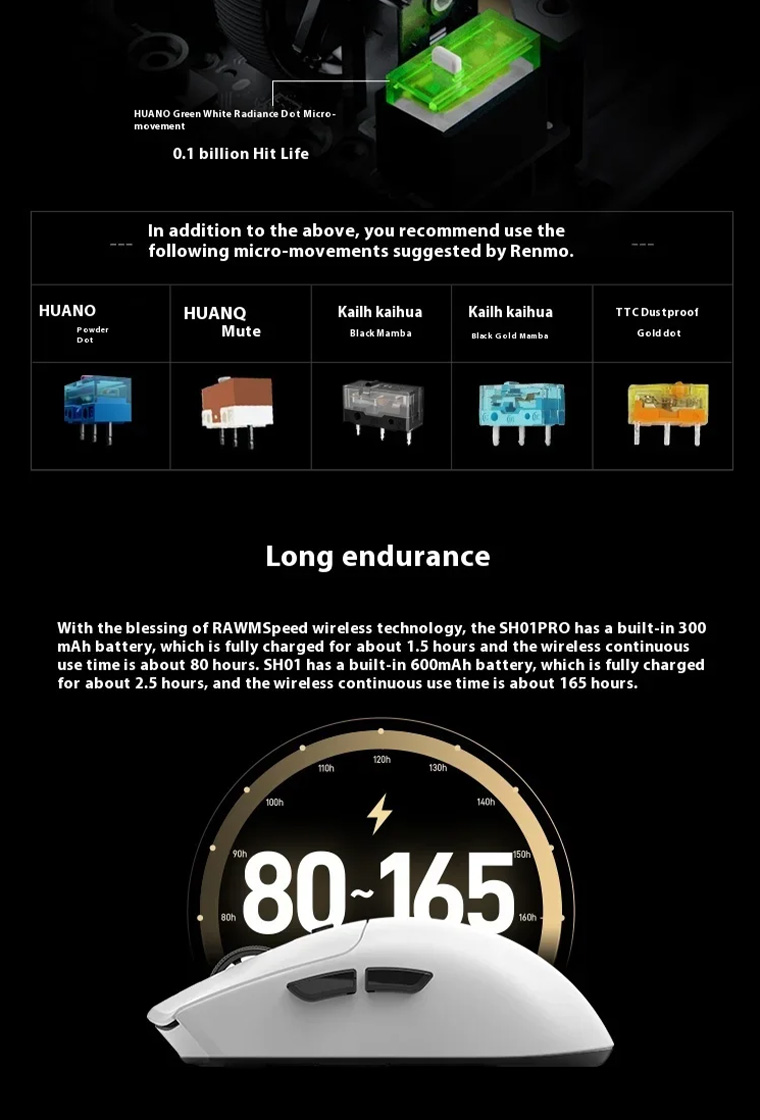 RAWM SA-SH01pro wireless gaming mouse 3950+52840 hot swappable micro ...