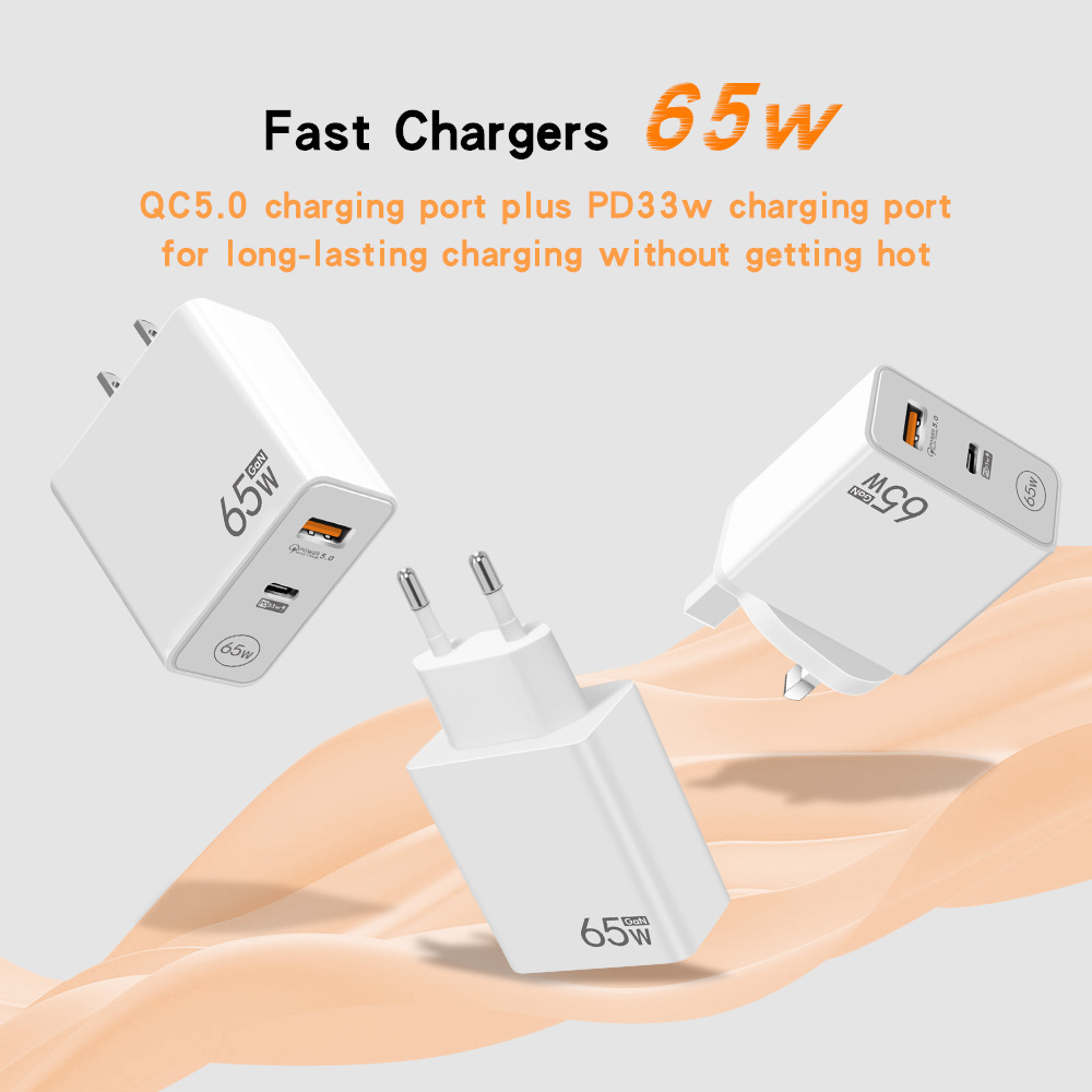 65W GaN Fast Charger TYPE-C+USB Flash Charging Adoptor PD 33W Charging ...
