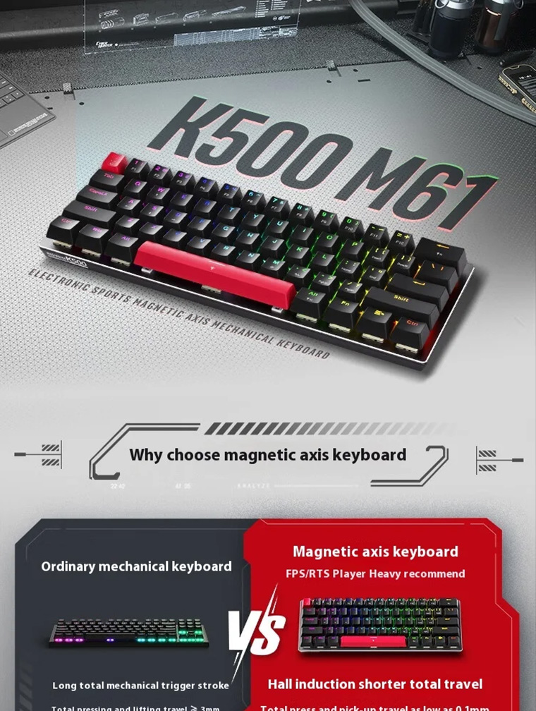 MACHENIKE K500-M61 wired magnetic axis gaming keyboard 8K return rate full key hot swappable RGB ...