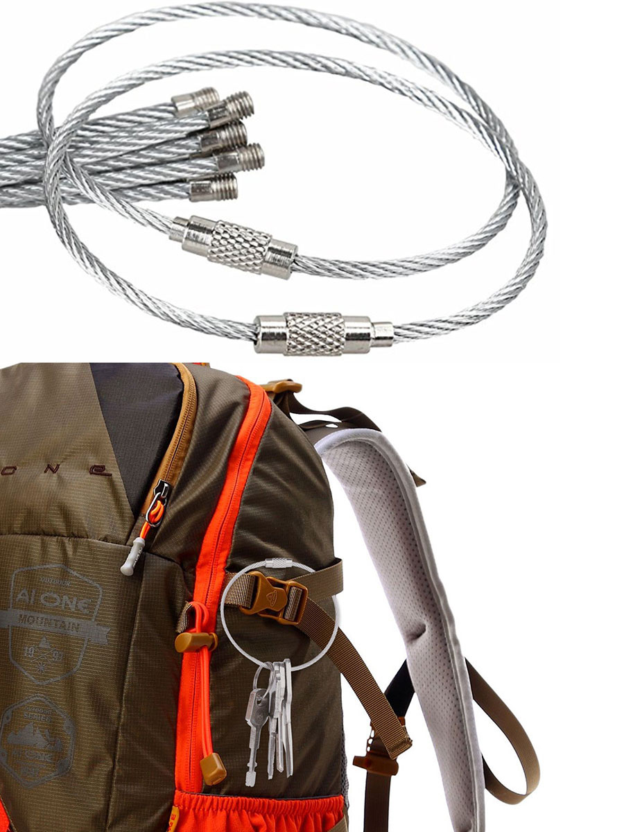 Dia 1.5-2mm EDC Keychain Tag Rope Stainless Steel Wire Cable Loop Screw ...